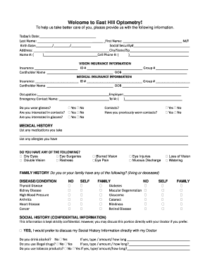 Fillable Online Welcome to East Hill Optometry Fax Email Print - pdfFiller