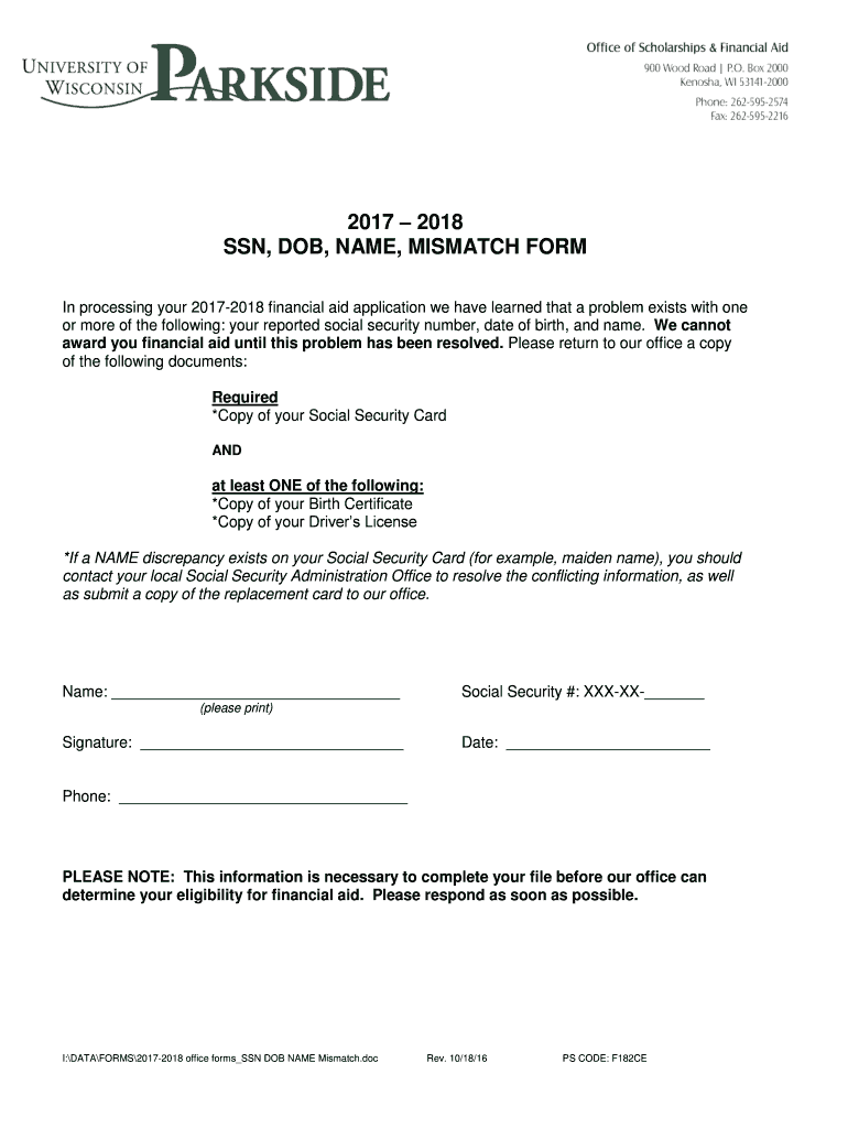 Fillable Online uwp SSN, DOB, NAME, MISMATCH FORM - uwp Fax Email Print ...