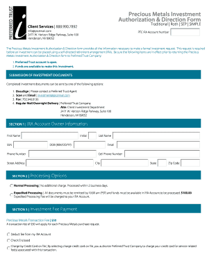 Fillable Online Precious Metals Investment Authorization & Direction ...