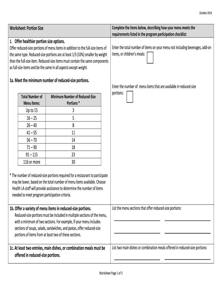 Fillable Online Worksheet: Portion Size Fax Email Print - pdfFiller