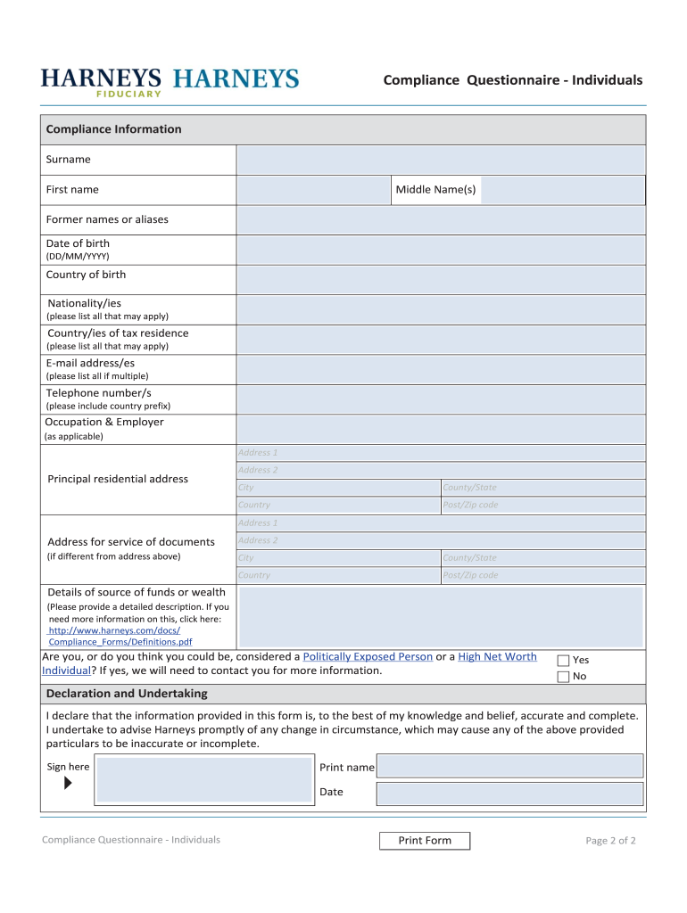 UK Harneys Compliance Questionnaire - Individuals Form - Fill Online, Printable, Fillable, Blank ...