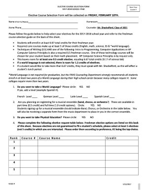 Fillable Online Elective Course Selection Form will be collected on ...