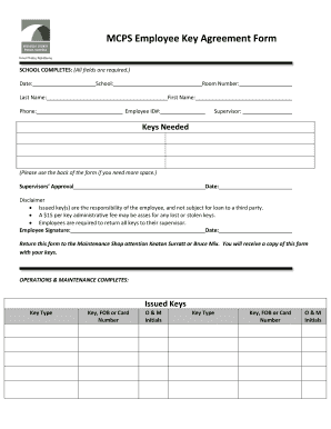 Fillable Online MCPS Employee Key Agreement Form - Schoolwires Fax Email Print - pdfFiller