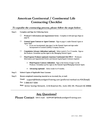 Fillable Online American Continental / Continental Life Contracting ...