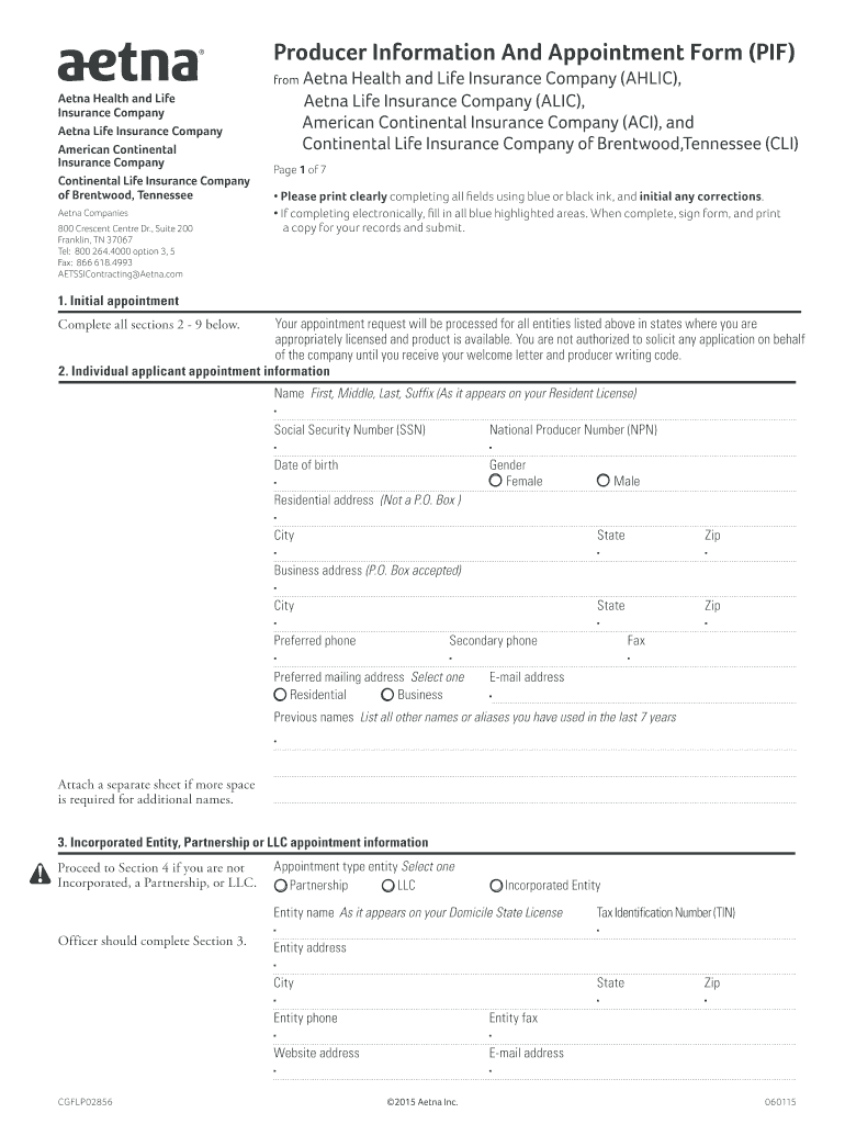 Fillable Online Contracting Checklist for Aetna ACI - smig-inc.com Fax ...