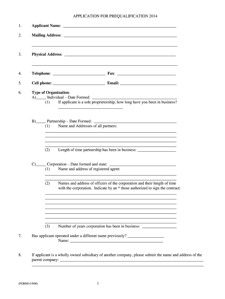 Fillable Online ghpud APPLICATION FOR PREQUALIFICATION 2014 1 ...