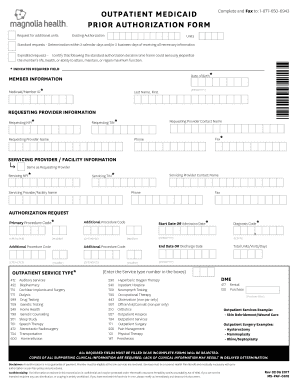 Fillable Online Medicaid Outpatient Prior Authorization Fax Form Fax ...