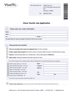 Fillable Online China Tourist visa Application - china.visahq.com Fax ...