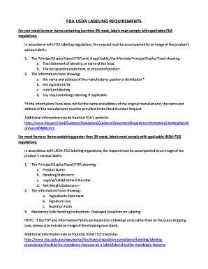 Fillable Online FDA USDA LABELING REQUIREMENTS Fax Email Print - pdfFiller