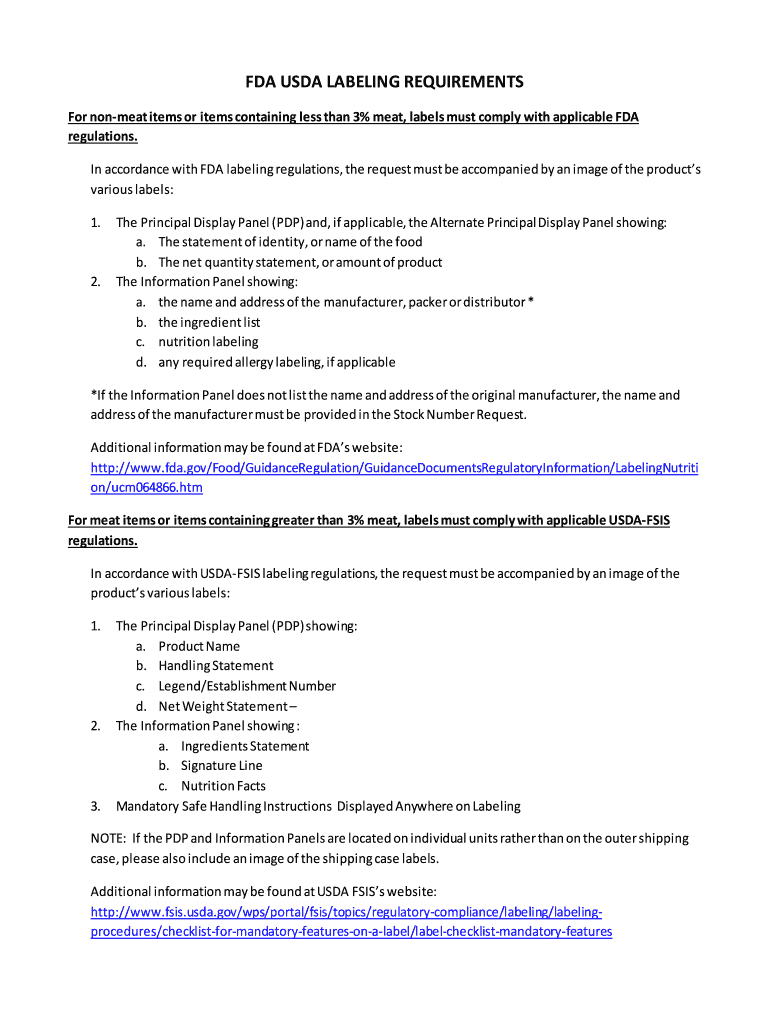 Fillable Online FDA USDA LABELING REQUIREMENTS Fax Email Print - pdfFiller