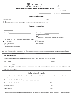Fillable Online RECOGNITION AWARD COMPENSATION FORM Employee ... Fax Email Print - pdfFiller