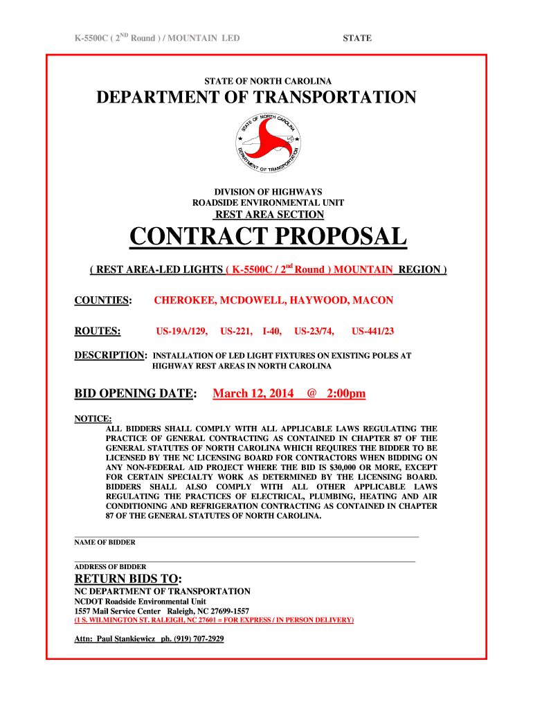 Fillable Online REST AREA SECTION CONTRACT PROPOSAL Fax Email Print - pdfFiller