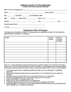 Fillable Online jefferson uwex Jefferson County 4-H Trip Application 2017 - jefferson uwex Fax ...