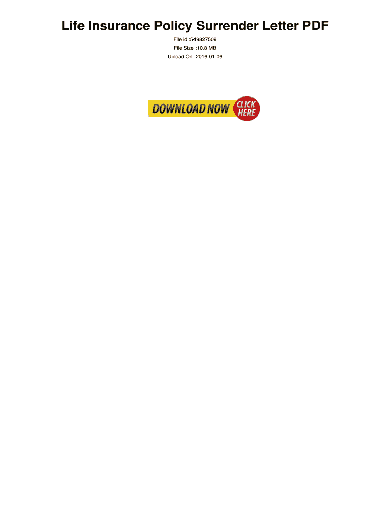 Fillable Online automa calibe Life Insurance Policy Surrender Letter PDF. Life Insurance Policy ...