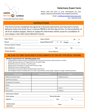 Fillable Online Veterinary Exam Form Fax Email Print - pdfFiller