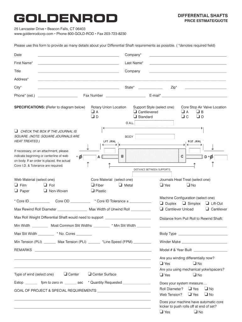Fillable Online GOLDENROD DIFFERENTIAL SHAFTS Fax Email Print - pdfFiller