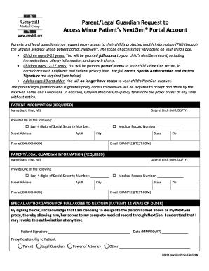 Fillable Online graybill Parent/Legal Guardian Request to Access Minor Patient s ... - graybill ...