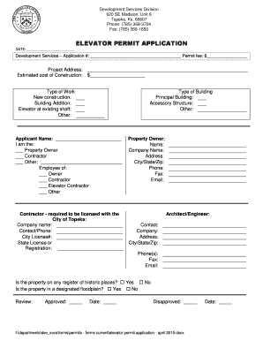 Fillable Online topeka ELEVATOR PERMIT APPLICATION - topeka.org Fax ...