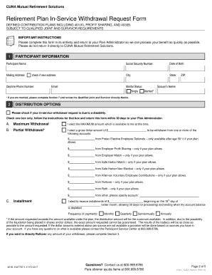 Fillable Online Retirement Plan In-Service Withdrawal Request Form Fax ...