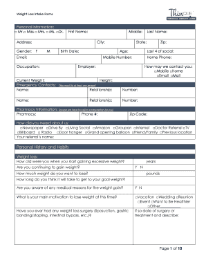 Fillable Online Weight Loss Intake Forms Fax Email Print - pdfFiller