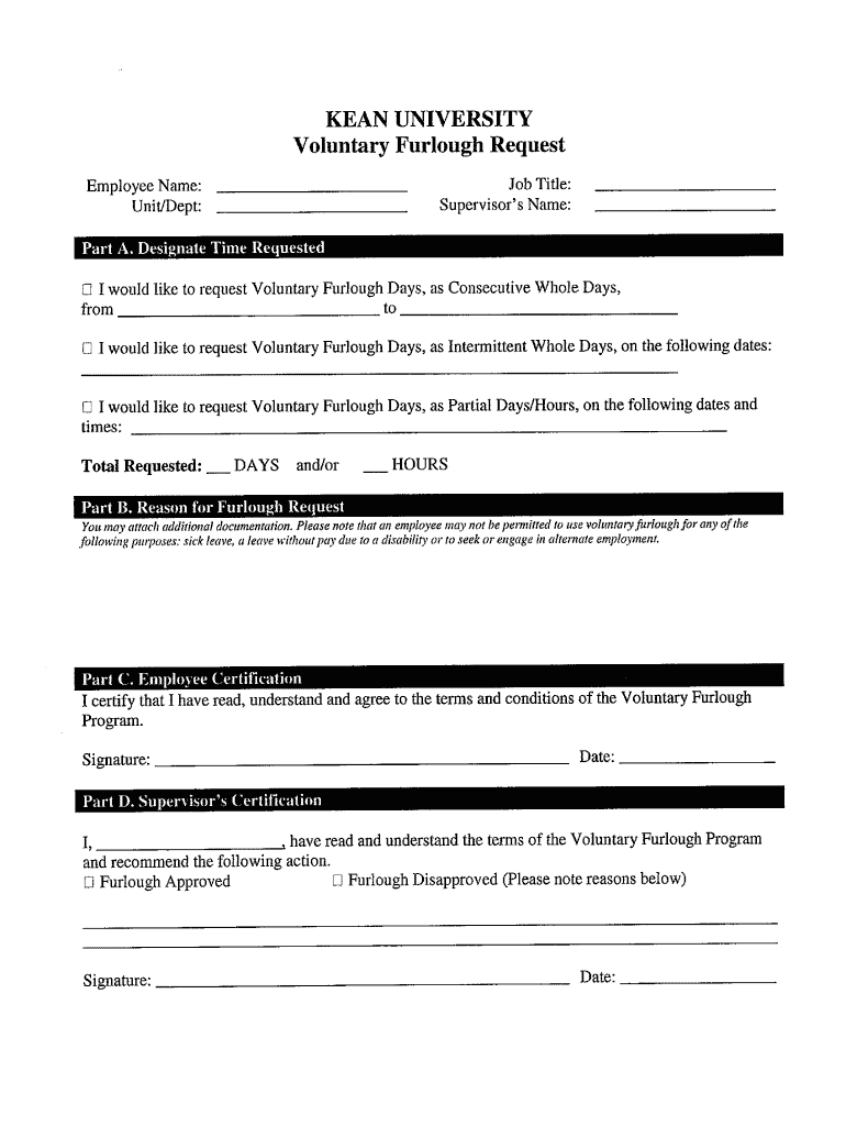 Fillable Online kean Voluntary Furlough Request - kean Fax Email Print ...