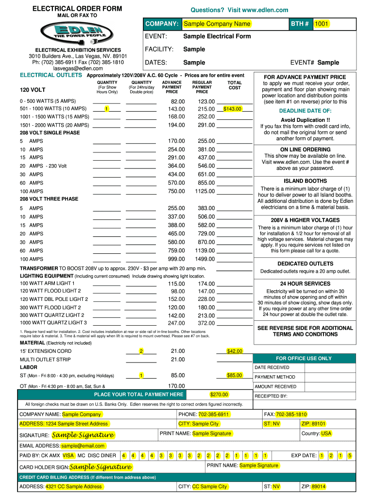 Fillable Online electrical order form - Edlen Electrical Fax Email ...