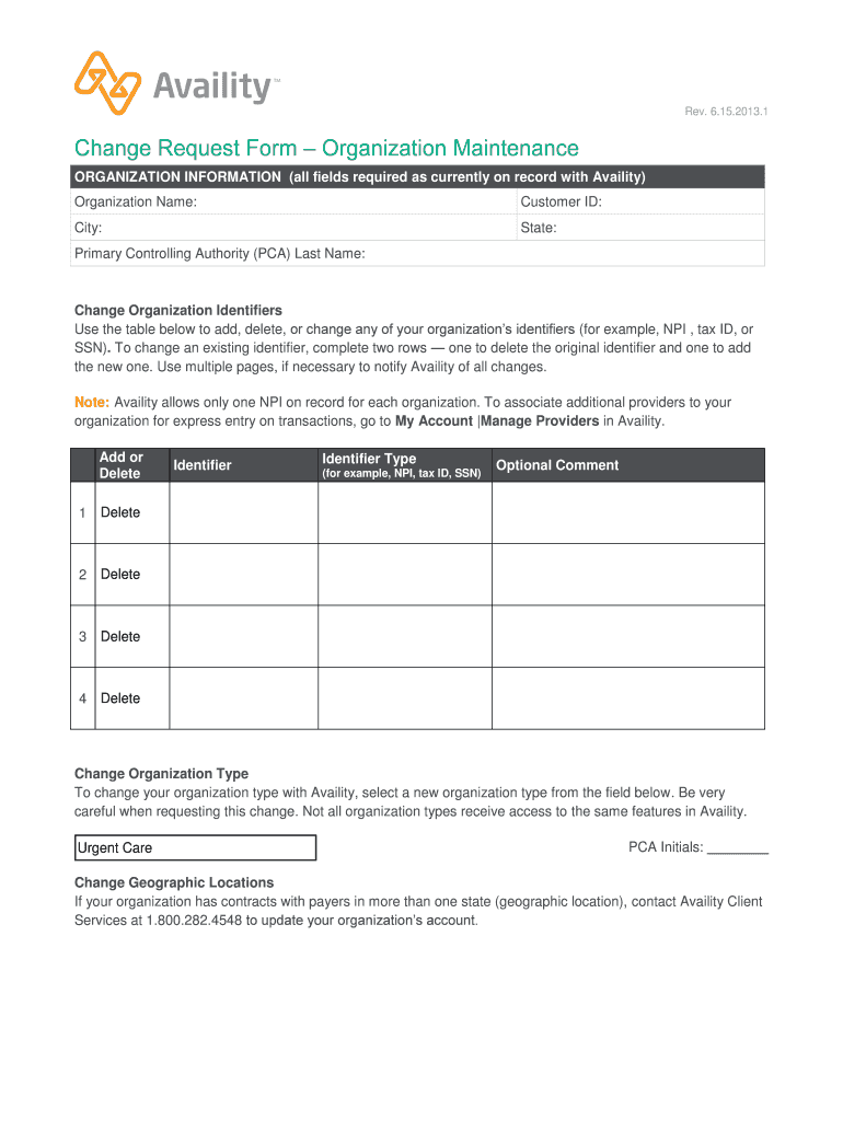 Fillable Online Change Request Form Organization Maintenance Fax Email ...