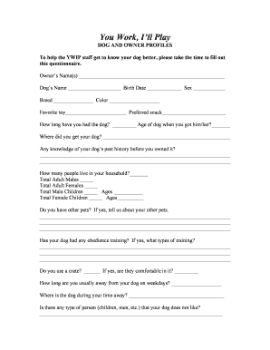Fillable Online Dog and Owner profile form Fax Email Print - pdfFiller