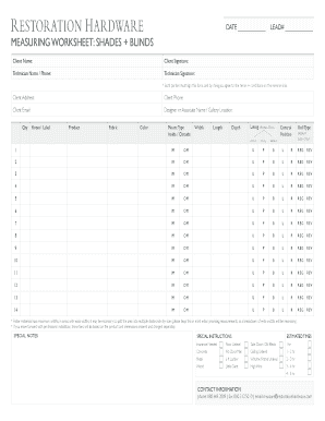 Fillable Online DATE LEAD# MEASURING WORKSHEET: SHADES + BLINDS Fax ...
