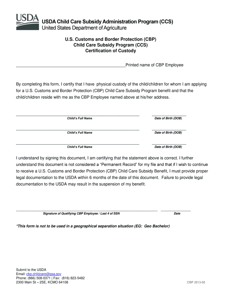 Fillable Online nfc usda U.S. Customs and Border Protection (CBP) Child ...