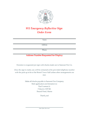 Fillable Online bristolmaine 911 Emergency Reflective Sign Order Form ...