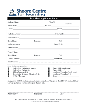 Fillable Online part time application 1 Fax Email Print - pdfFiller