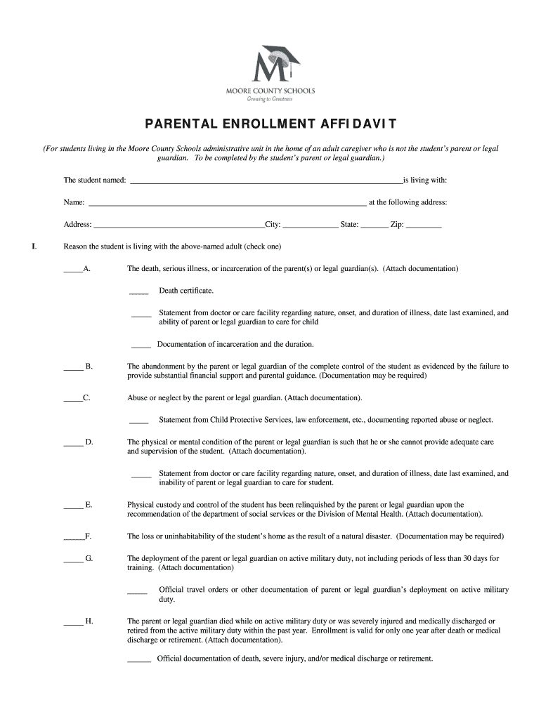 Fillable Online ncmcs PARENTAL ENROLLMENT AFFIDAVIT - ncmcs Fax Email Print - pdfFiller