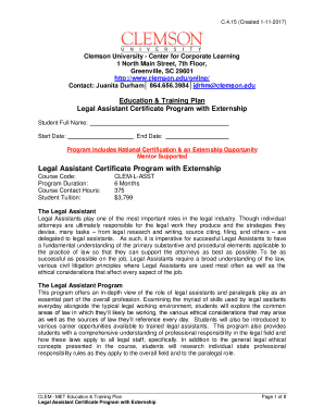 Fillable Online Legal Assistant Certificate Program with Externship ...