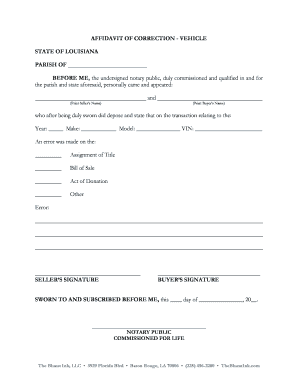 Fillable Online AFFIDAVIT OF CORRECTION - VEHICLE Fax Email Print ...
