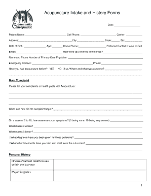 Fillable Online Acupuncture Intake and History Forms Fax Email Print ...