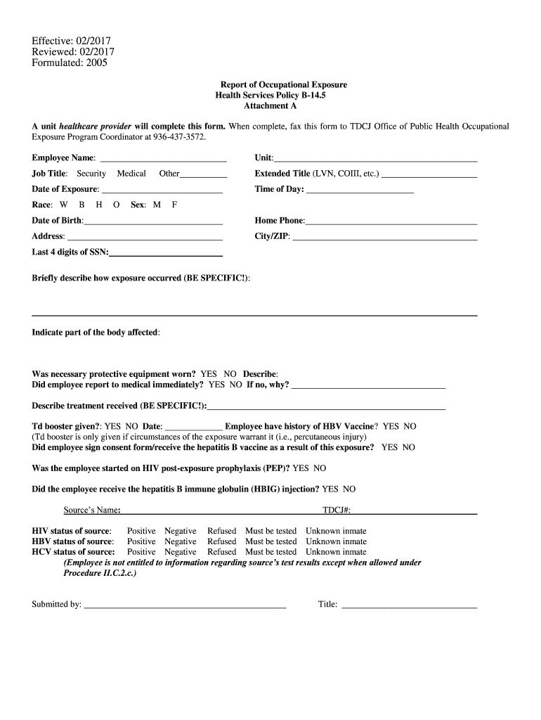 Fillable Online tdcj state tx Report of Occupational Exposure - tdcj ...