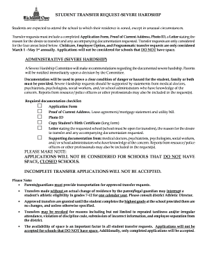 Fillable Online richlandone STUDENT TRANSFER REQUEST-SEVERE HARDSHIP - richlandone Fax Email ...