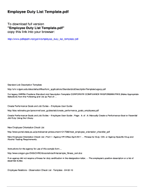 Fillable Online Employee Duty List Template - pdfslibforme.com Fax ...