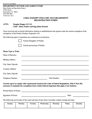 Fillable Online cdfa ca Meat, Poultry and Egg Safety Branch - cdfa ca Fax Email Print - pdfFiller