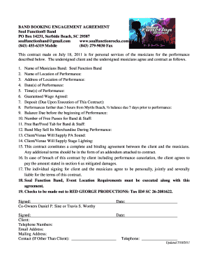 Fillable Online BAND BOOKING ENGAGEMENT AGREEMENT Fax Email Print ...