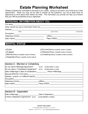 Fillable Online Estate Planning Worksheet (Pages) Fax Email Print ...