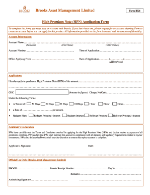 Fillable Online High Premium Note (HPN) Application Form Fax Email ...