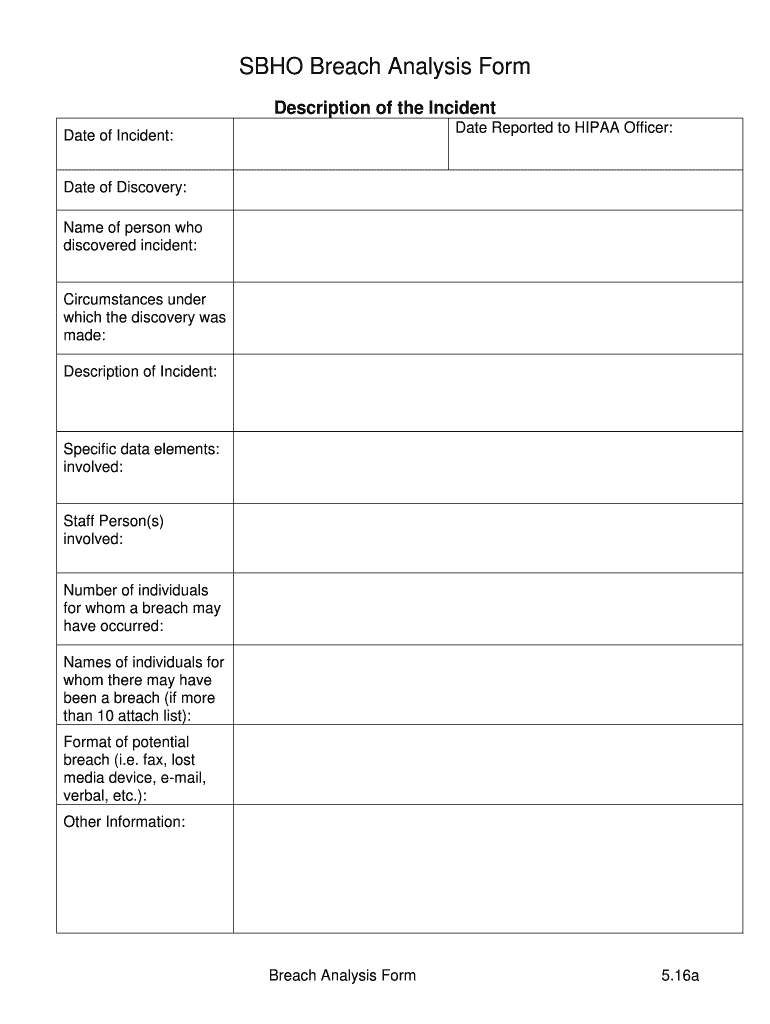 Fillable Online 5.16a Breach Analysis Form. 5.16a Breach Analysis Form ...