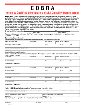 Fillable Online bcbsal Notice by Qualified Beneficiaries of SSA ...