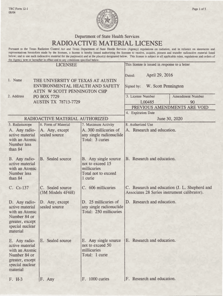 Fillable Online Pursuant to the Texas Radiation Control Act and Texas ...