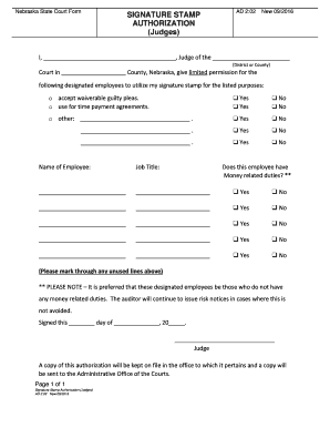 Fillable Online SIGNATURE STAMP AUTHORIZATION (Judges) - Nebraska ...