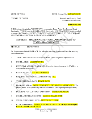 Fillable Online twdb texas TWDB Contract No Fax Email Print - pdfFiller