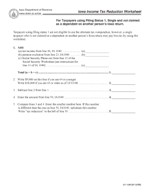 Iowa Income Tax Reduction Worksheet - Fill Online, Printable, Fillable ...