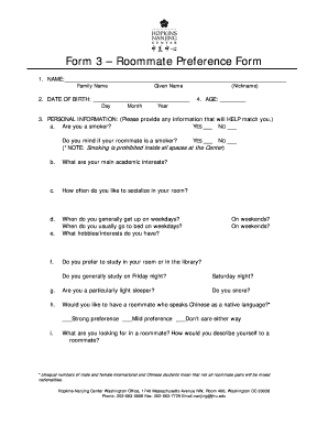 Fillable Online sais-jhu Form 3 Roommate Preference Form - sais-jhu Fax ...